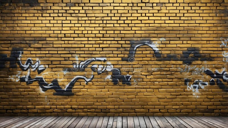 Rustic Gold Brick Wall with Graffiti Ai Generated Stock Illustration ...
