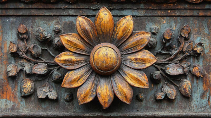 Rustic Gold Flower Metal Ornament Detail Stock Illustration ...