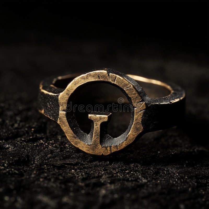 Rustic Gold and Iron Ring Featuring Hammer and Anvil Design on Black ...