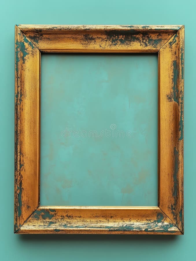 Rustic Gold Vintage Frame on a Turquoise Background Stock Photo - Image ...