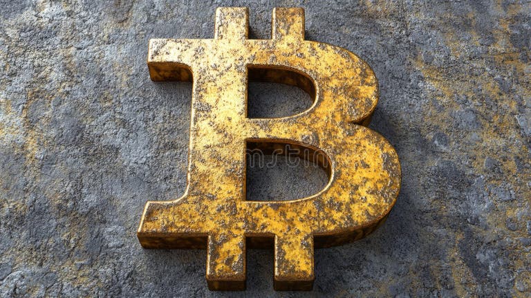 Rustic Golden Bitcoin Symbol on Textured Stone Background Stock Photo ...