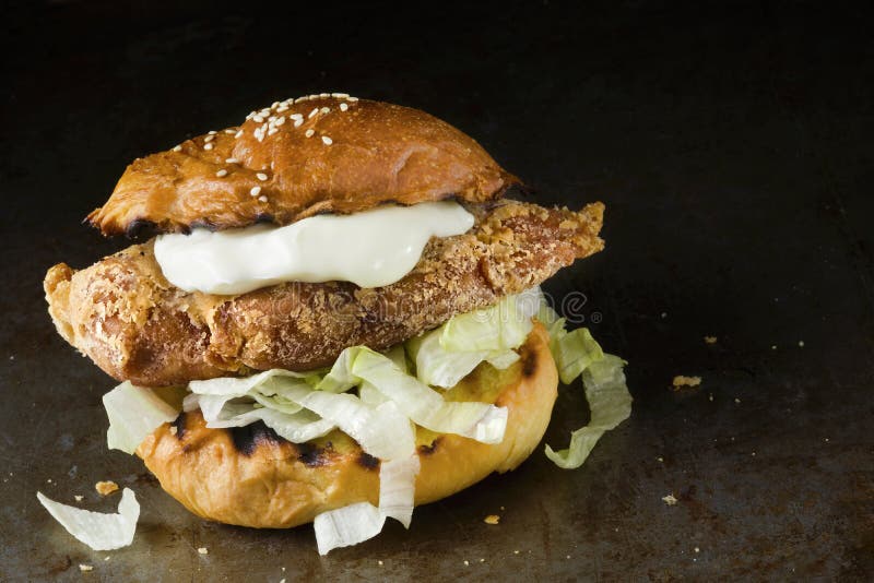 Rustic Golden Chicken Burger Stock Photo - Image of horizontal ...