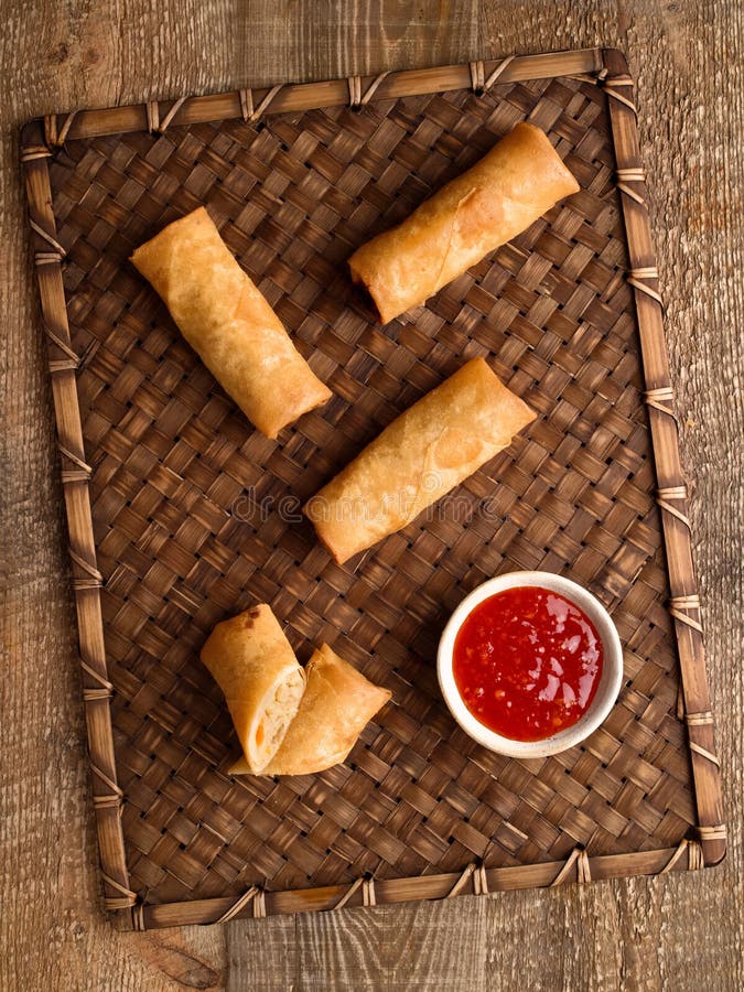 Rustic Golden Chinese Spring Rolls Stock Photo - Image of wrapped ...