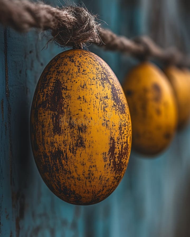 Rustic Golden Easter Eggs Hanging Rope Decor Spring Art Worn Brown ...