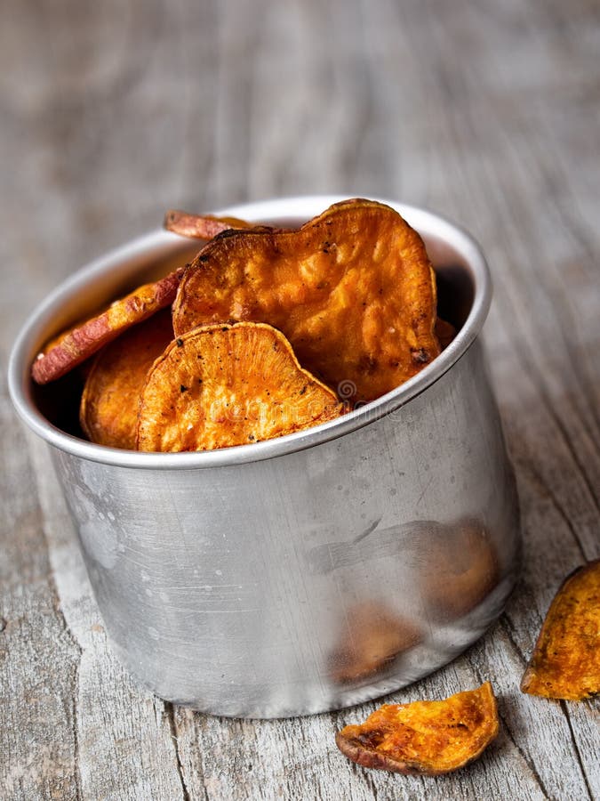 Rustic Golden Sweet Potato Chips Stock Photo - Image of closeup ...