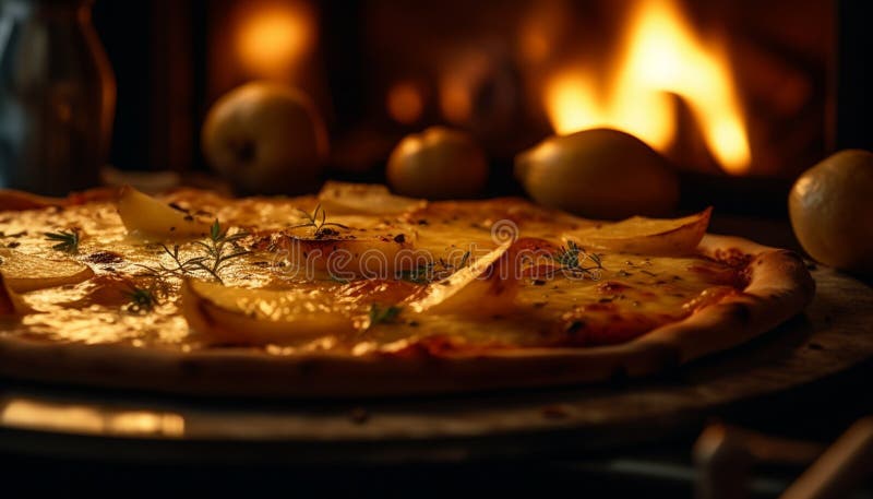 Rustic Gourmet Pizza Baked with Fresh Vegetables on Wooden Table ...