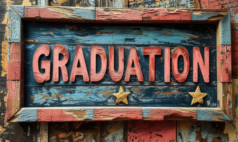 Rustic Graduation Sign on a Weathered Chalkboard in a Vintage Classroom ...