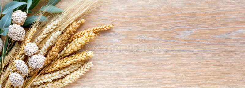 Rustic Grain and Wheat Background with Natural Wooden Texture Space ...