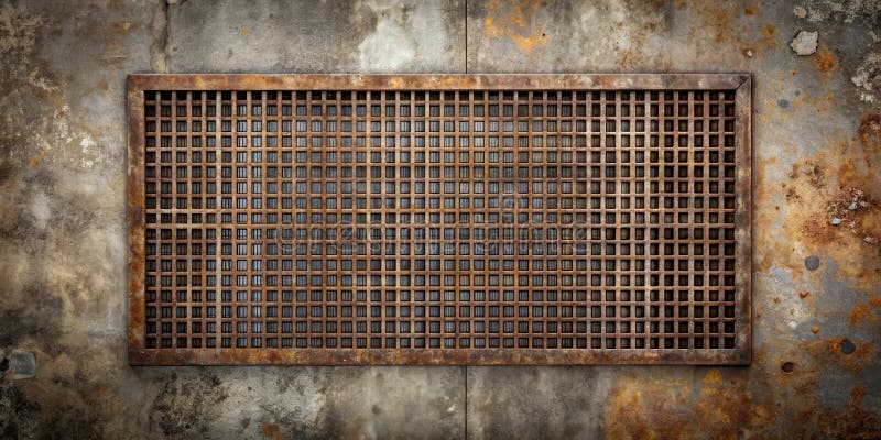 Rustic Grate Set Against Weathered Concrete Wall, Showing Texture and ...