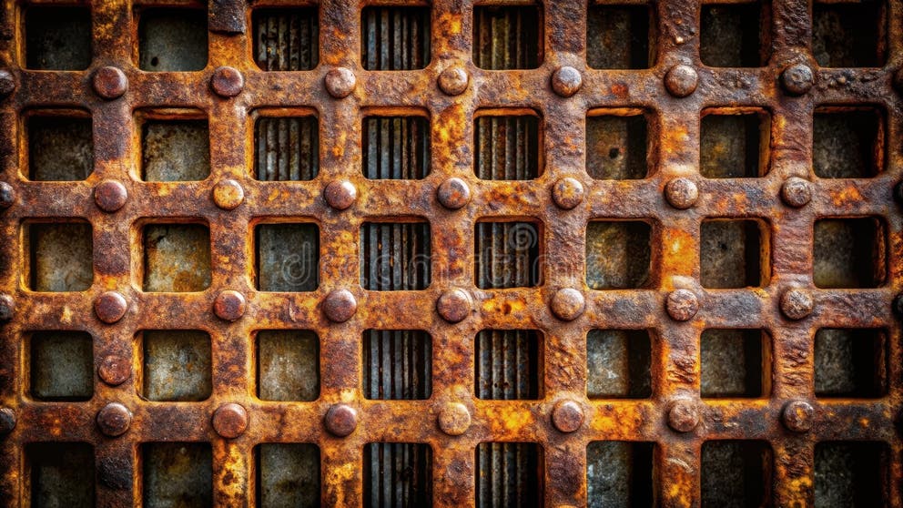 Rustic Grate Texture Weathered Metal Grid with Oxidized Surface and ...