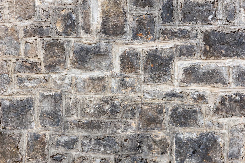 Rustic Gray Brick Wall Texture with Weathered Stone Blocks Stock Photo ...