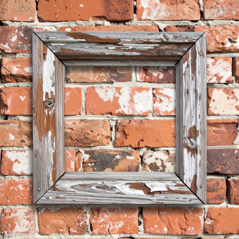 Rustic Gray Wooden Frame on Red Brick Wall Stock Illustration ...
