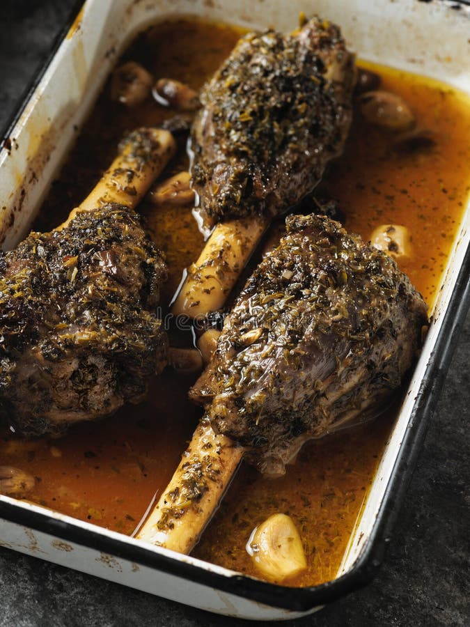 Rustic Greek Roasted Lamb Shank Stock Photo - Image of lamb, bone: 97126782