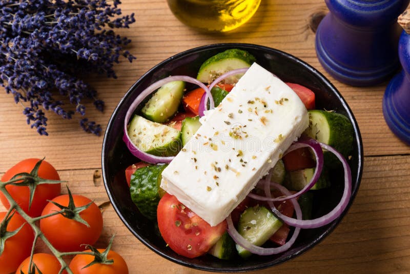 Rustic greek salad stock photo. Image of cheese, onion - 76010028