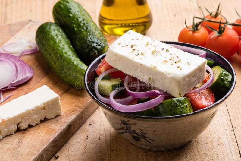 Rustic greek salad stock photo. Image of plate, closeup - 76010104
