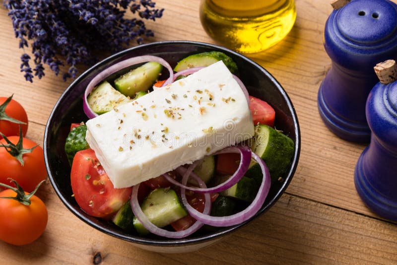 Rustic greek salad stock photo. Image of plate, healthy - 76010136