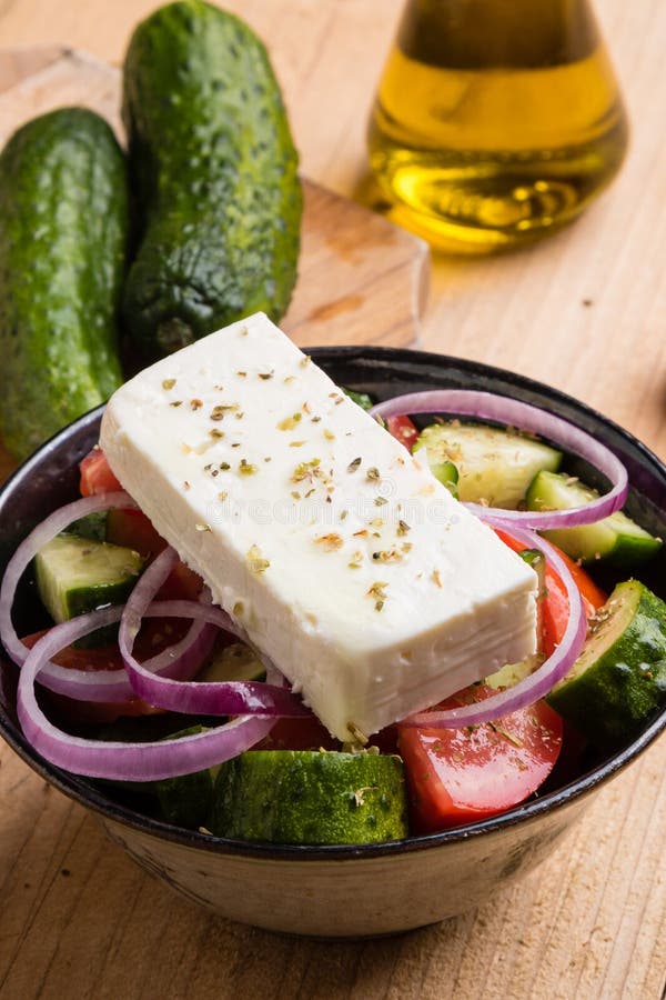 Rustic greek salad stock image. Image of feta, olive - 76010305