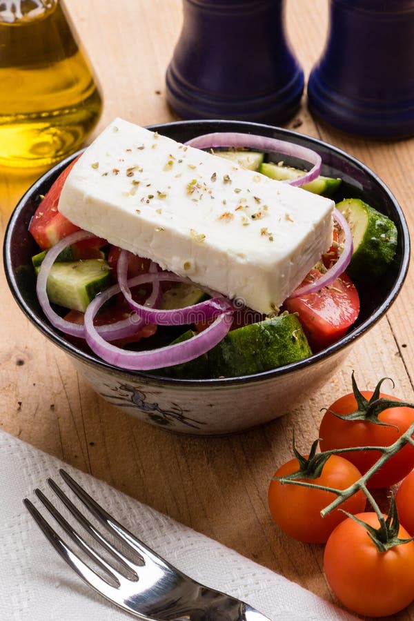 Rustic greek salad stock photo. Image of cuisine, leaf - 76010356