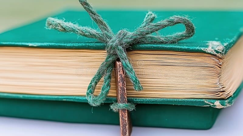 Rustic Green Book Tied with Twine, Close-up Stock Photo - Image of ...