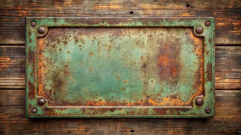 Rustic Green Metal Plate on Wood Overhead View Stock Illustration ...