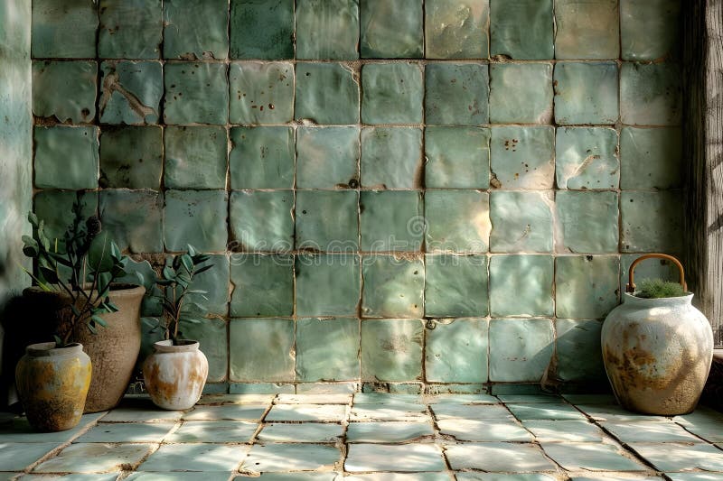 Concept Rustic Backdrop, Green Tile, Artisan Vases Rustic Green Tile ...