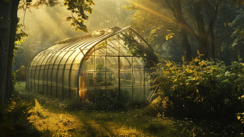 A Rustic Greenhouse in a Countryside Setting, Filled with Plants and ...