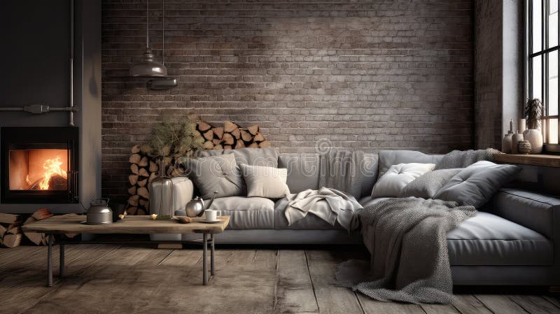 Rustic grey couch stock illustration. Illustration of walls - 324879965