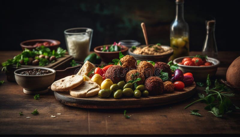 Rustic Grilled Meat and Vegetable Appetizer on Wooden Cutting Board ...