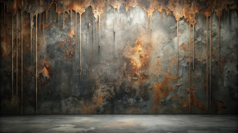 Rustic Grunge Background with Dark, Textured Wall and Stained Concrete ...