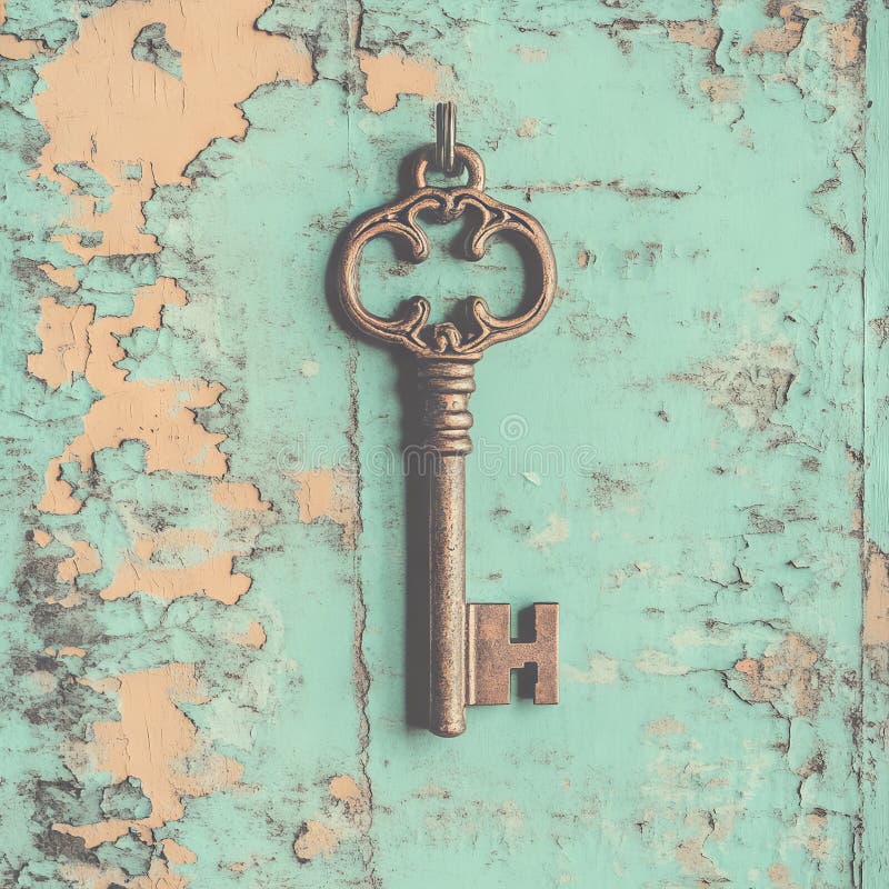 A Rustic Grunge Background Provides the Setting for an Antique Key that ...