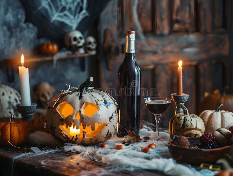 Rustic Halloween Themed Table with Copy Space Stock Illustration ...