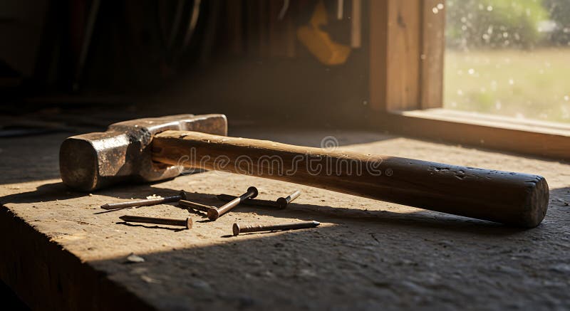 Old Hammer Scattered Nails Rustic Wood Stock Photos - Free & Royalty ...