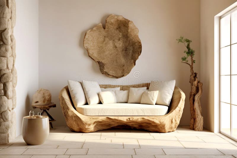 Rustic Hand Crafted Sofa Made from Tree Trunk. Farmhouse Interior ...