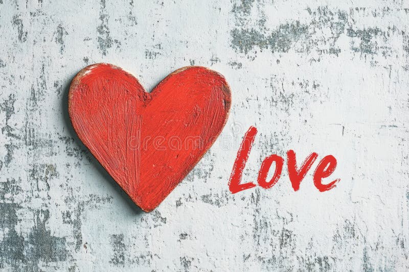 Rustic Hand Drawn Red Heart with Love Text for Valentine S Day Design ...