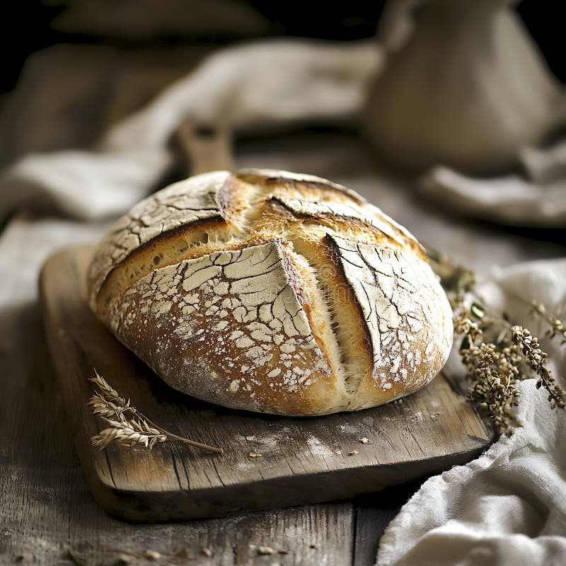 Rustic Handcrafted Bread with Natural Light on Wooden Surface Stock ...