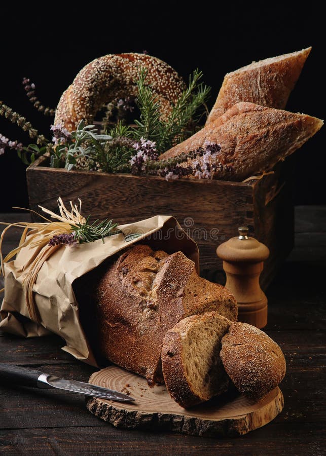 Rustic Handmade Bread on a Wooden Table Stock Photo - Image of baker ...