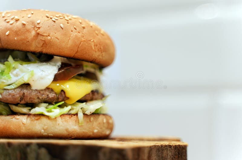 Rustic handmade hamburger stock photo. Image of american - 216820884