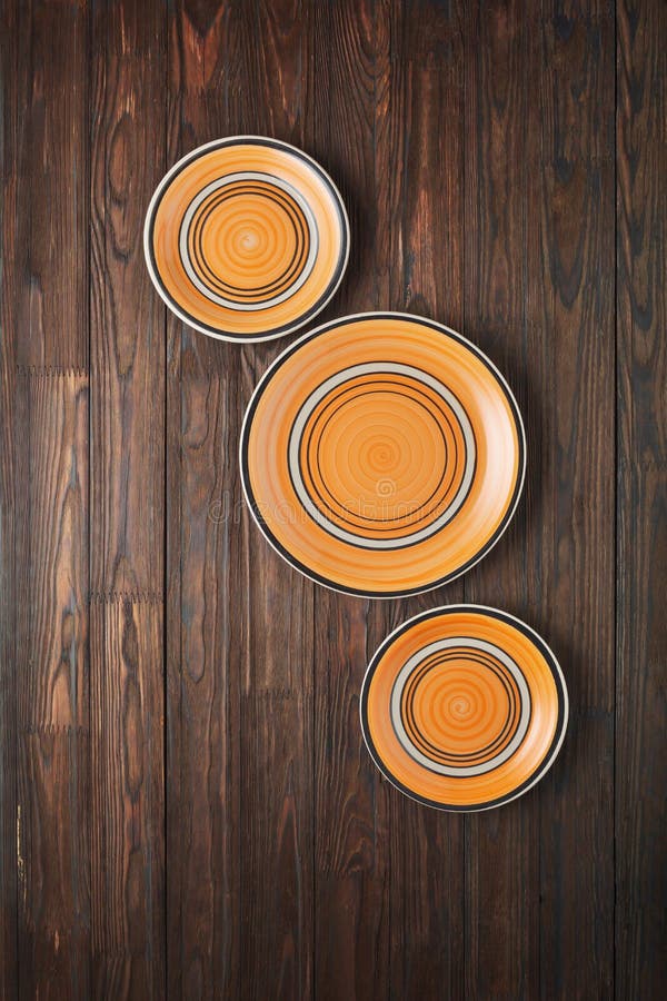Rustic Handmade Plates on Wooden Boards. Top View Stock Photo - Image ...