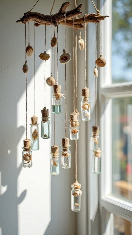 Rustic Hanging Driftwood and Glass Bottle Decor with Natural Light by ...