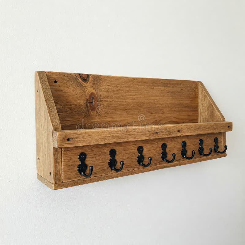 Rustic Hanging Wall Organizer with Hooks, Front-facing Stock ...