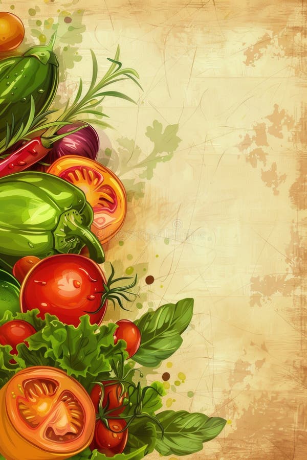 Rustic Harvest Background with Vegetables and Botanical Illustrations ...