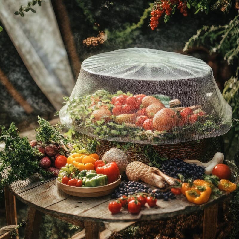 Rustic Harvest Display with Fresh Vegetables, Fruit, and Bread in ...