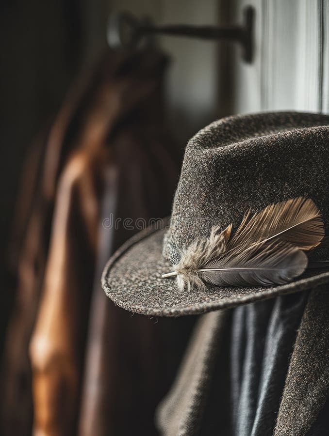 A Rustic Hat with a Feather Stock Photo - Image of feather, detail ...