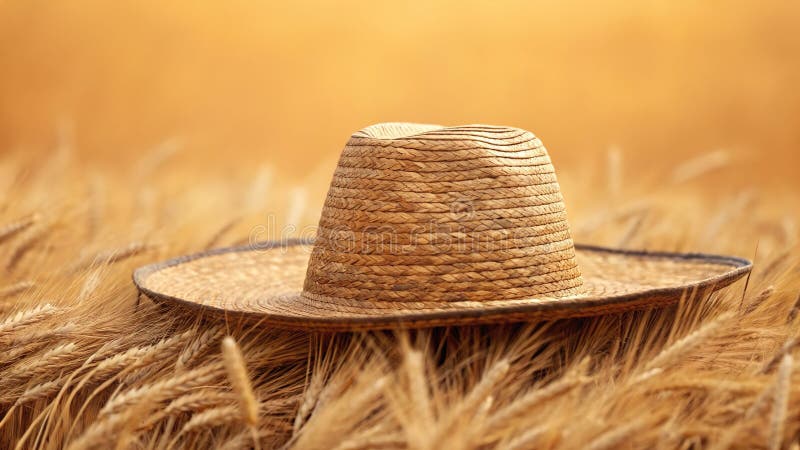 Rustic Hay Textured Hat on Golden Wheat Background Stock Illustration ...