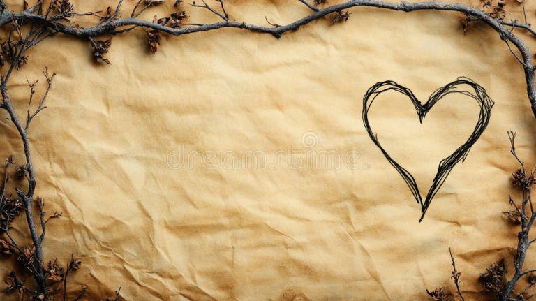 Rustic Heart Frame on Vintage Paper Background Stock Illustration ...