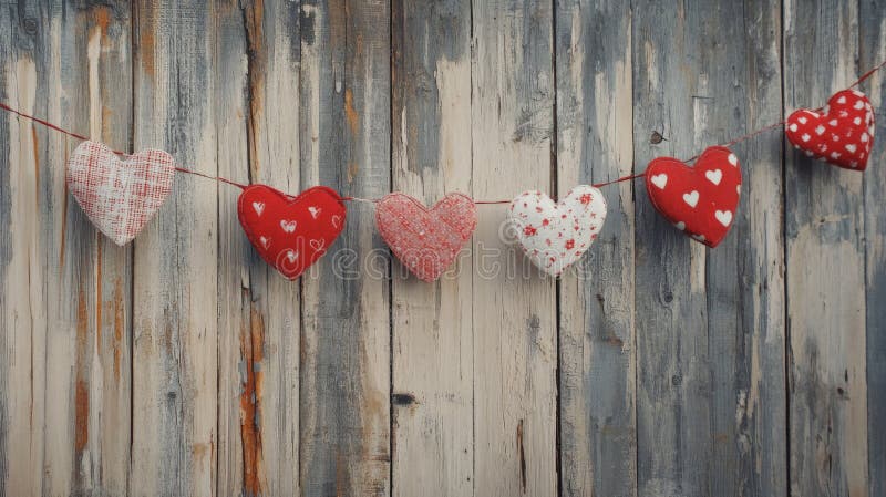 Rustic Heart Garland on Weathered Wooden Background Stock Illustration ...