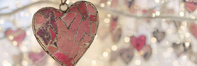 Rustic Heart Ornament with Romantic Bokeh Lights Stock Illustration ...