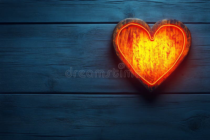 A Rustic Heart Shape Glowing with Warm Light on a Dark Wooden Surface ...