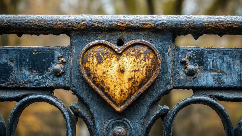 Rustic Heart Shaped Metal Decoration on Old Fence Stock Illustration ...