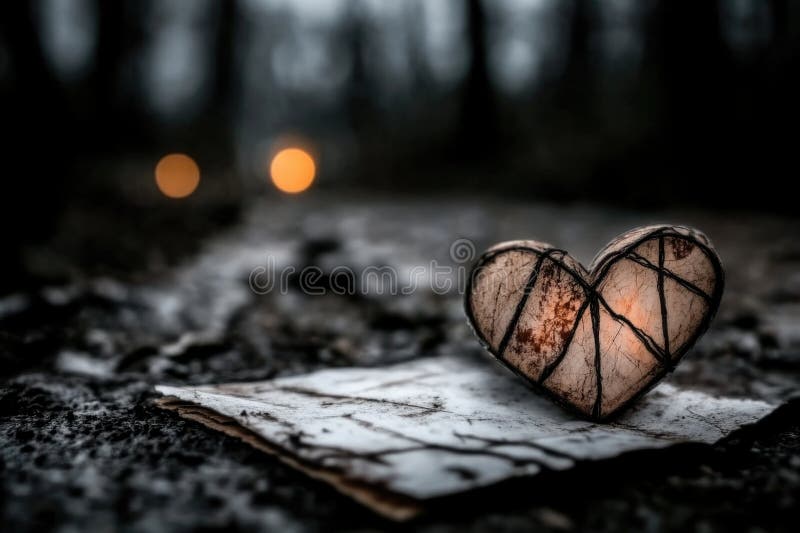 Rustic Heart-shaped Stone on Weathered Paper in Mystical Forest Setting ...